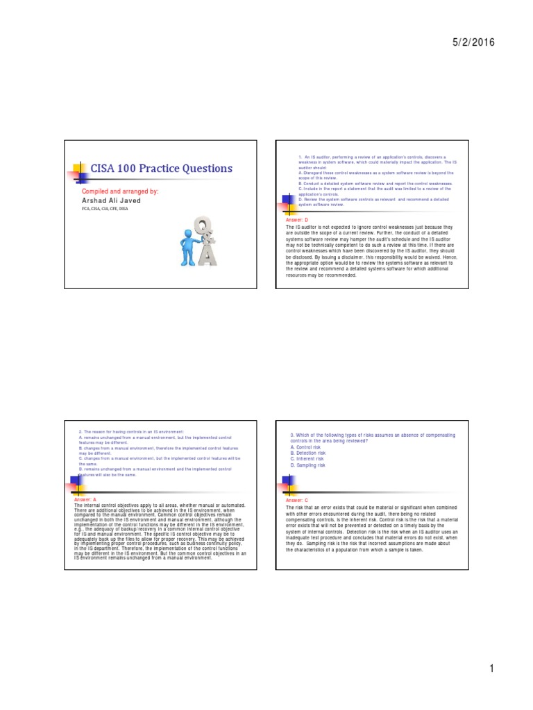 CISA 100 Practice Questions: Compiled and Arranged by | PDF ...