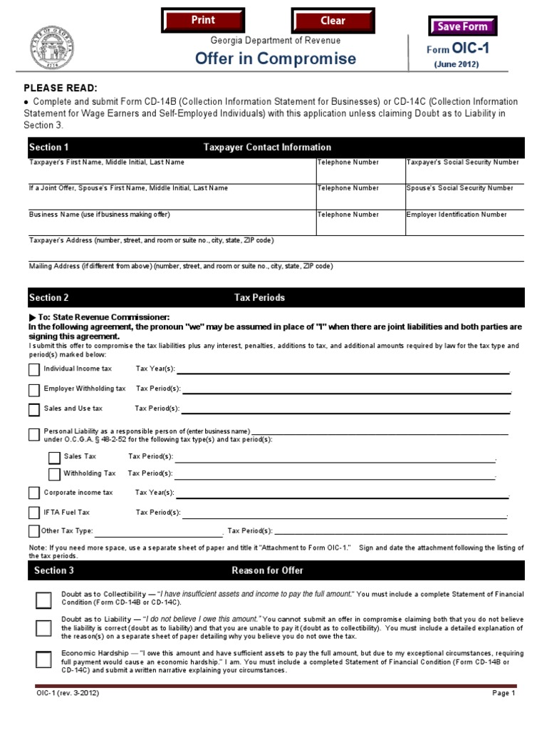 Georgia Offer in Compromise Form | PDF | Payments | Taxes