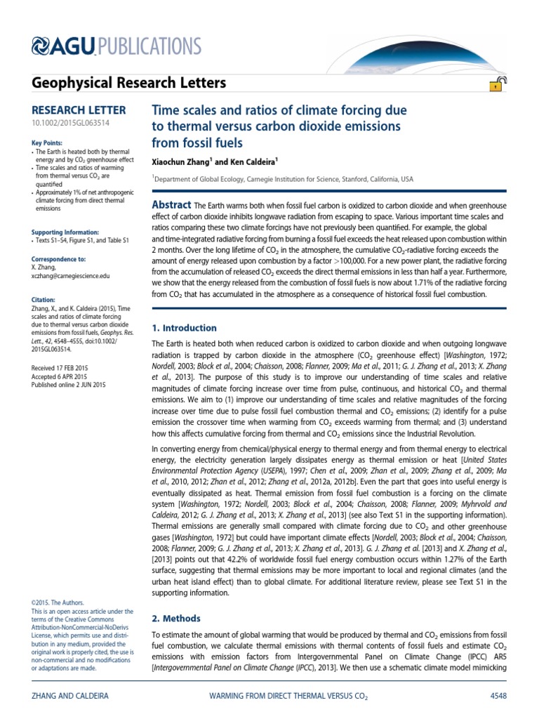 Grl52867time Scales and Ratios of Climate Forcing Due To Thermal Versus ...