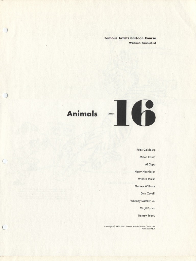Famous Artists Cartoon Course: Lesson 16 - Animals | PDF