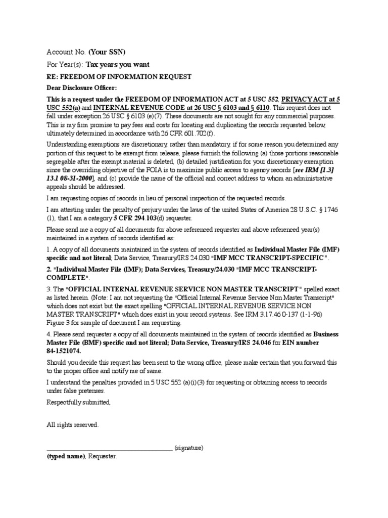 Request for IRS Individual Master File | PDF | Freedom Of Information ...
