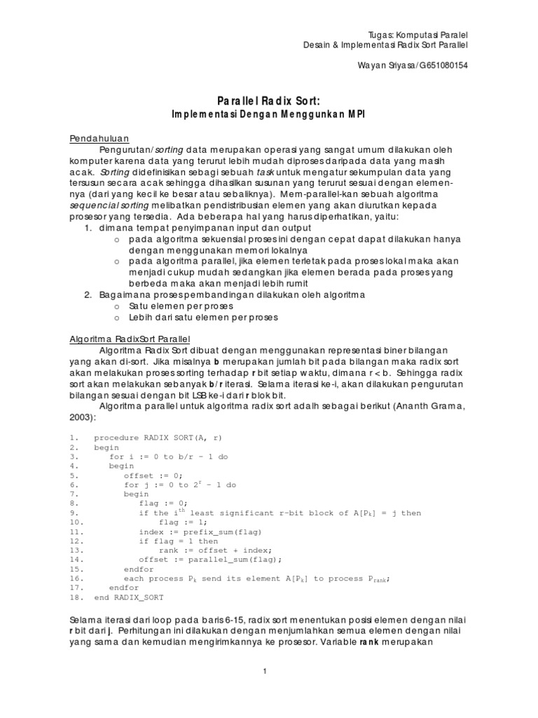 Parallel Radix Sort by Using MPI | PDF