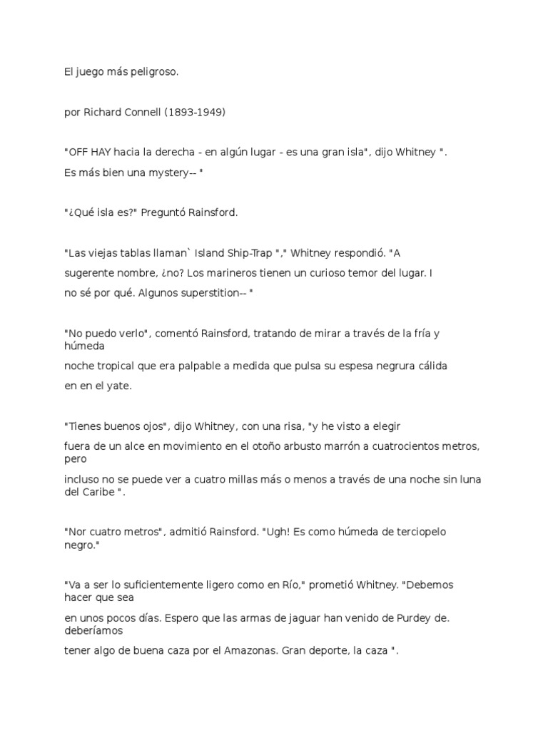 The Most Dangerous Game Full Text | PDF | Caza | Naturaleza