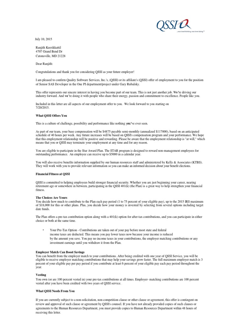 Ranjith Keerikkattil UnitedHealthcare Offer Letter | PDF | 401(K ...