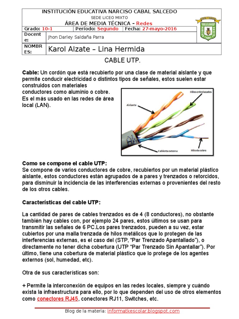 Esquema y Uso del Cable UTP | PDF | Bienes manufacturados | Electrónica