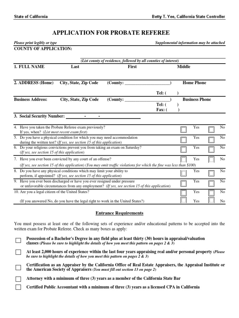 Application For Probate Referee | PDF | Certified Public Accountant ...