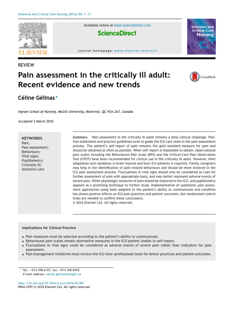 Pain Assessment in The Critically Ill Adult - Recent Evidence and New ...