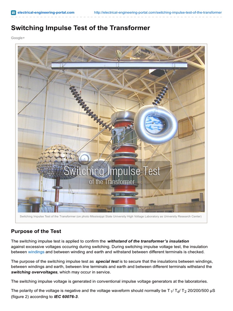 Switching Impulse Test Of The Transformer Pdf Transformer Electrical Engineering