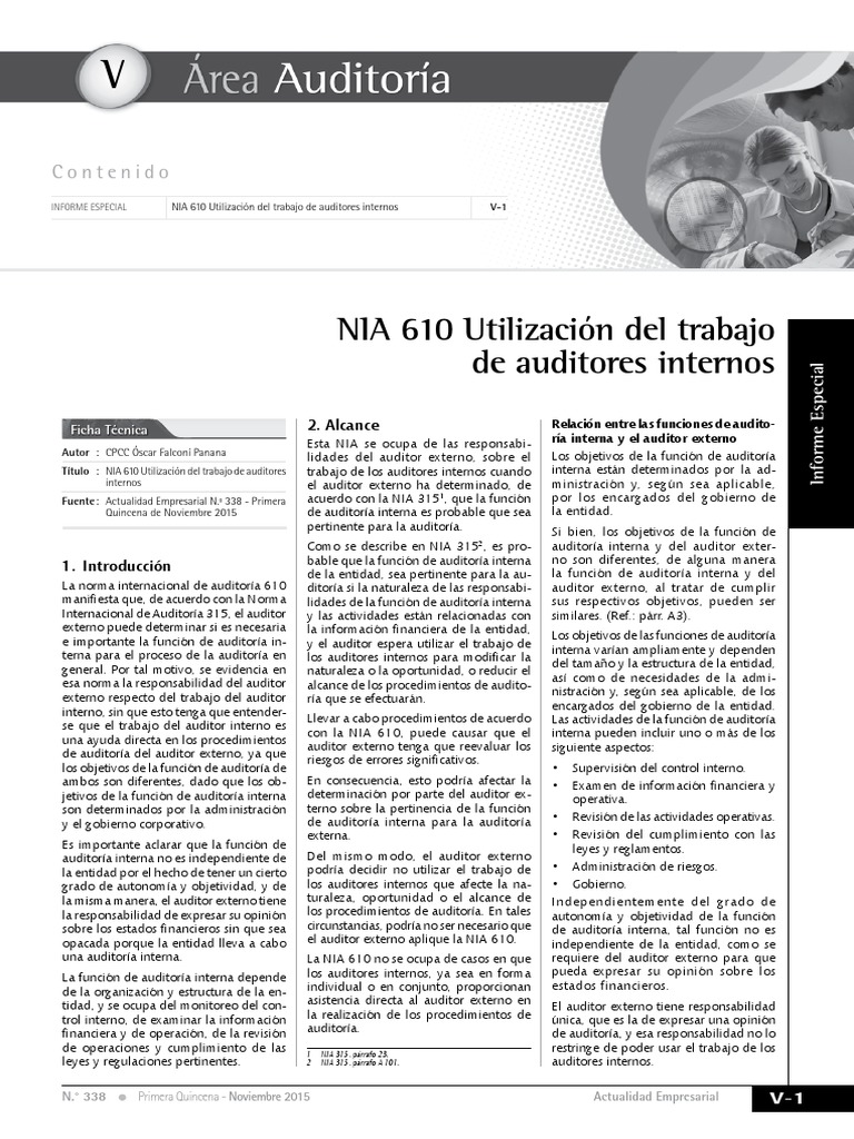 Nia 610 de Auditoria | PDF | Auditoría financiera | Contralor