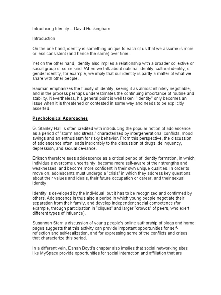 Introducing Identity - Summary | PDF | Identity (Social Science ...