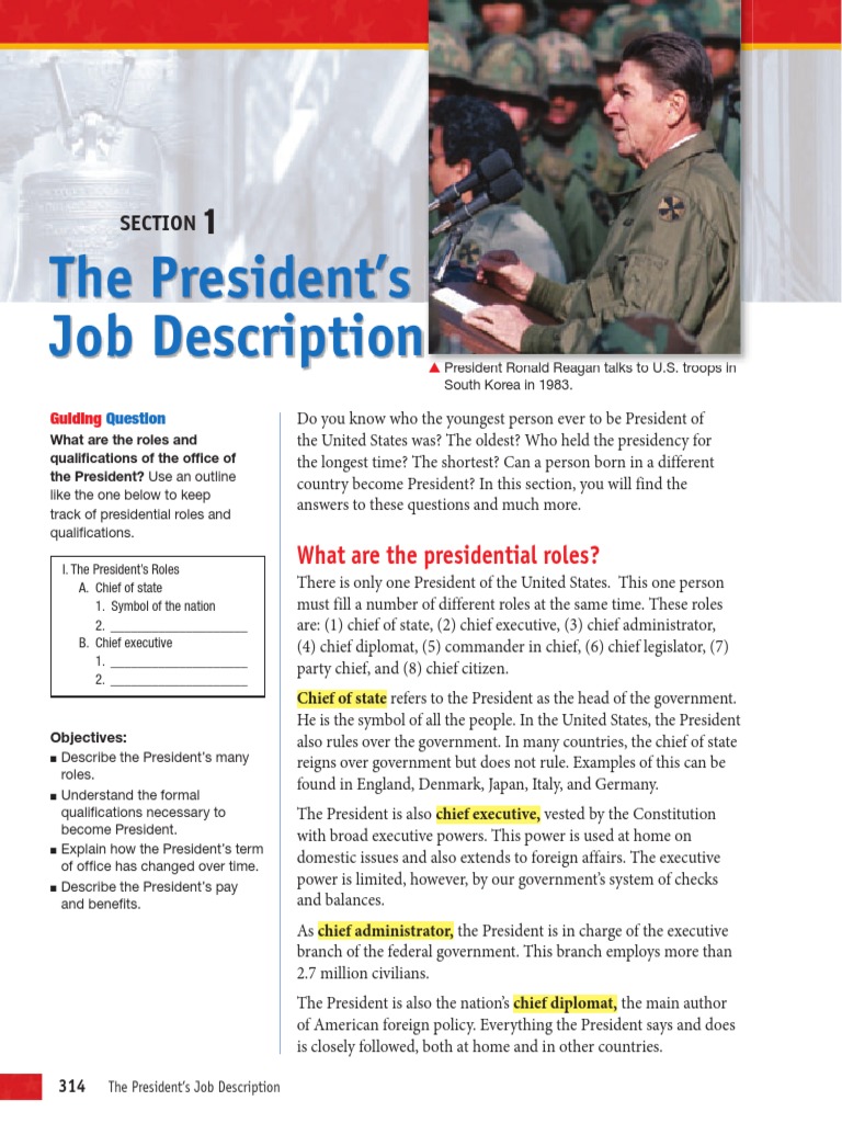 The President's Job Description | PDF | Ronald Reagan | Presidents Of ...