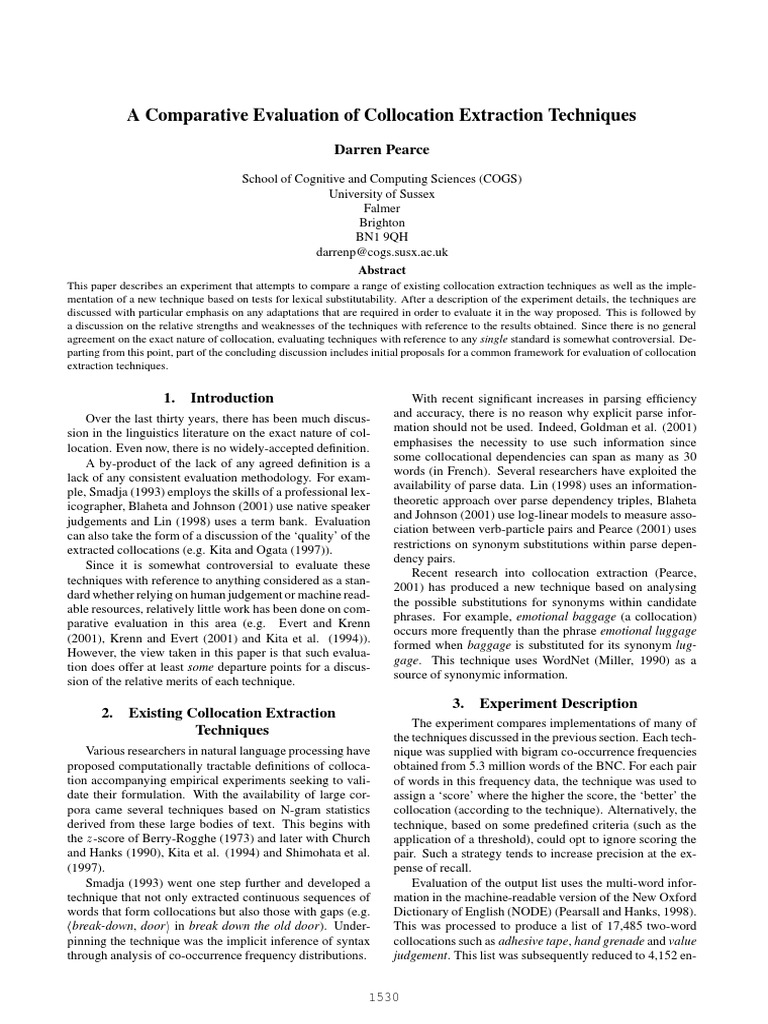 A Comparative Evaluation of Collocation Extraction Techniques | PDF | Parsing | Evaluation