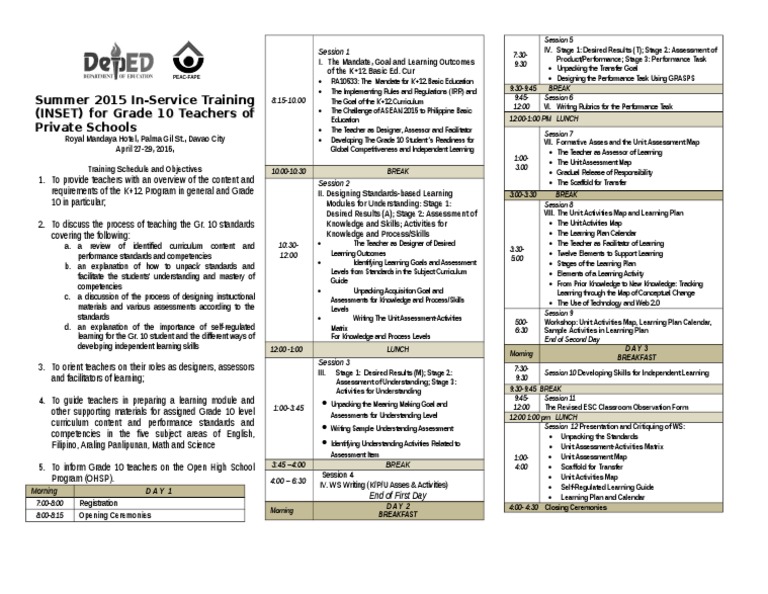 2015 Program Matrix - INSET For Teachers | Download Free PDF ...