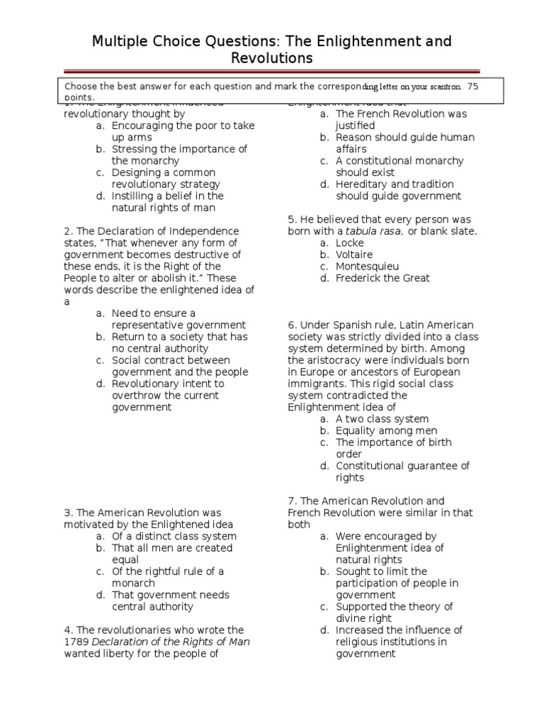 Test - Multiple Choice | PDF | Age Of Enlightenment | Natural And Legal ...