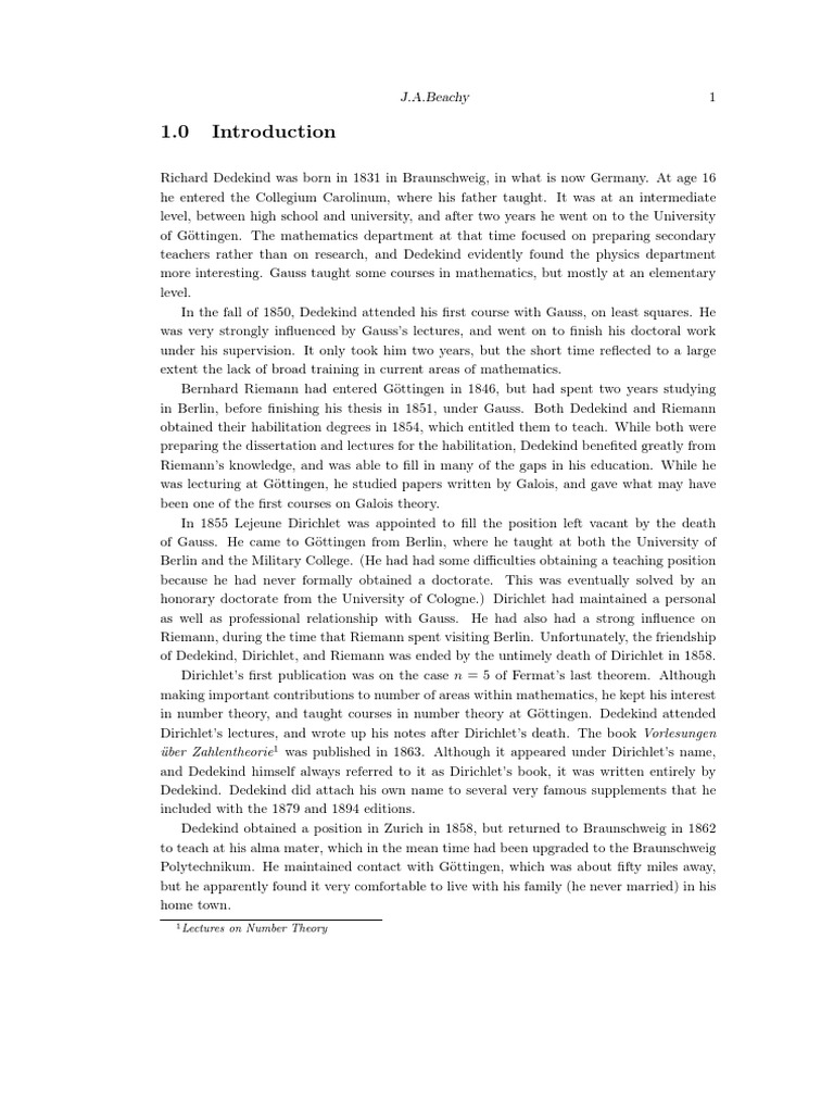 Dedekind - Biography | Ring (Mathematics) | Number Theory