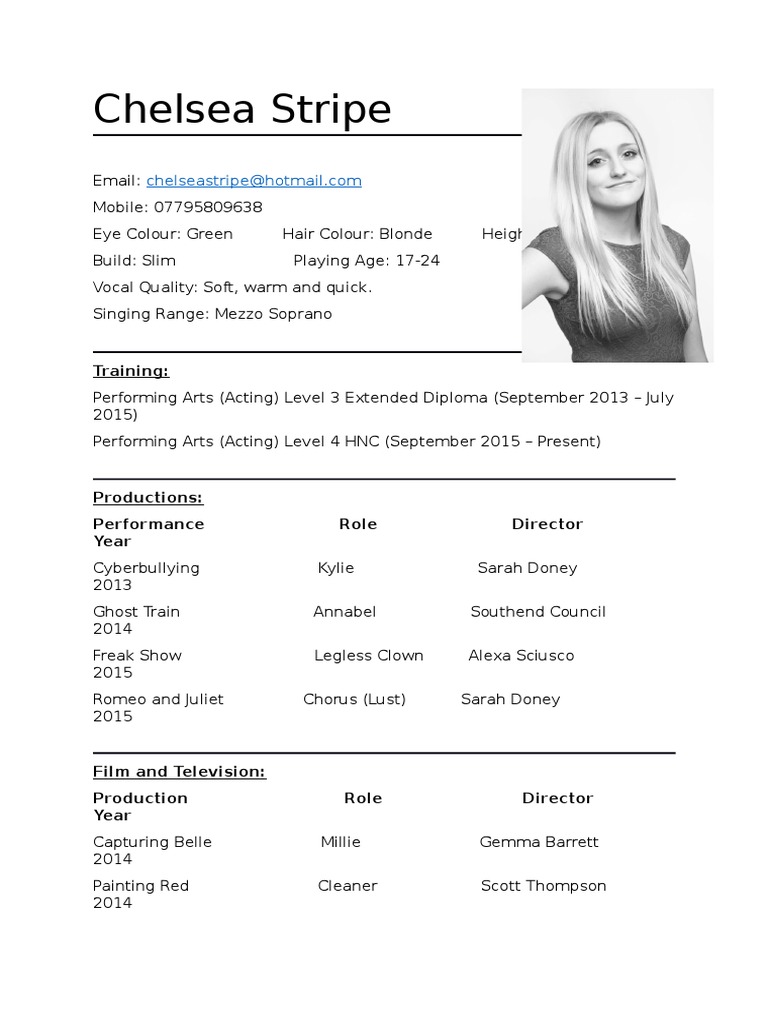Chelsea Stripe Actors CV | PDF