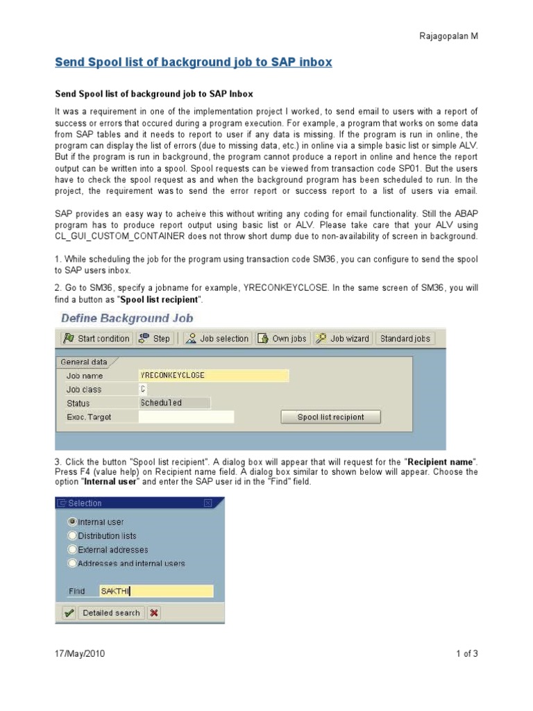 Send Spool List of Background Job To SAP Inbox & Outlook | PDF ...