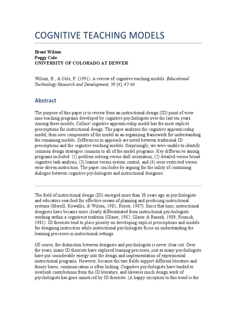 Cognitive Teaching Models | PDF | Constructivism (Philosophy Of ...
