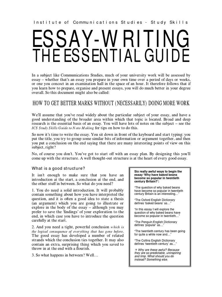 The Essential Guide: Essay-Writing | PDF | Study Skills | Essays