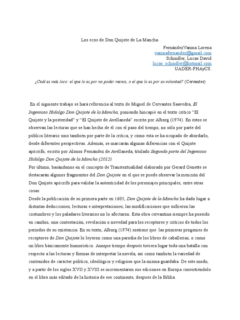 Análisis crítico de Don Quijote y su apócrifo | PDF | Don Quijote ...