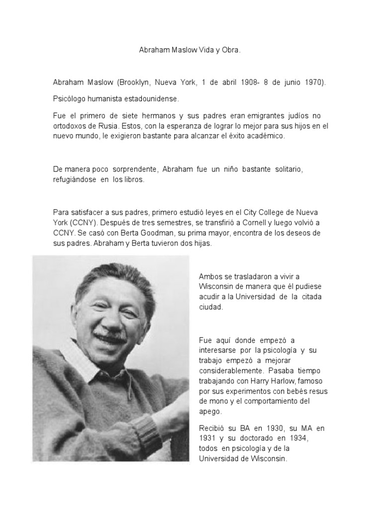 Abraham Maslow Vida y Obra | PDF | Acción (filosofía) | Conceptos psicologicos