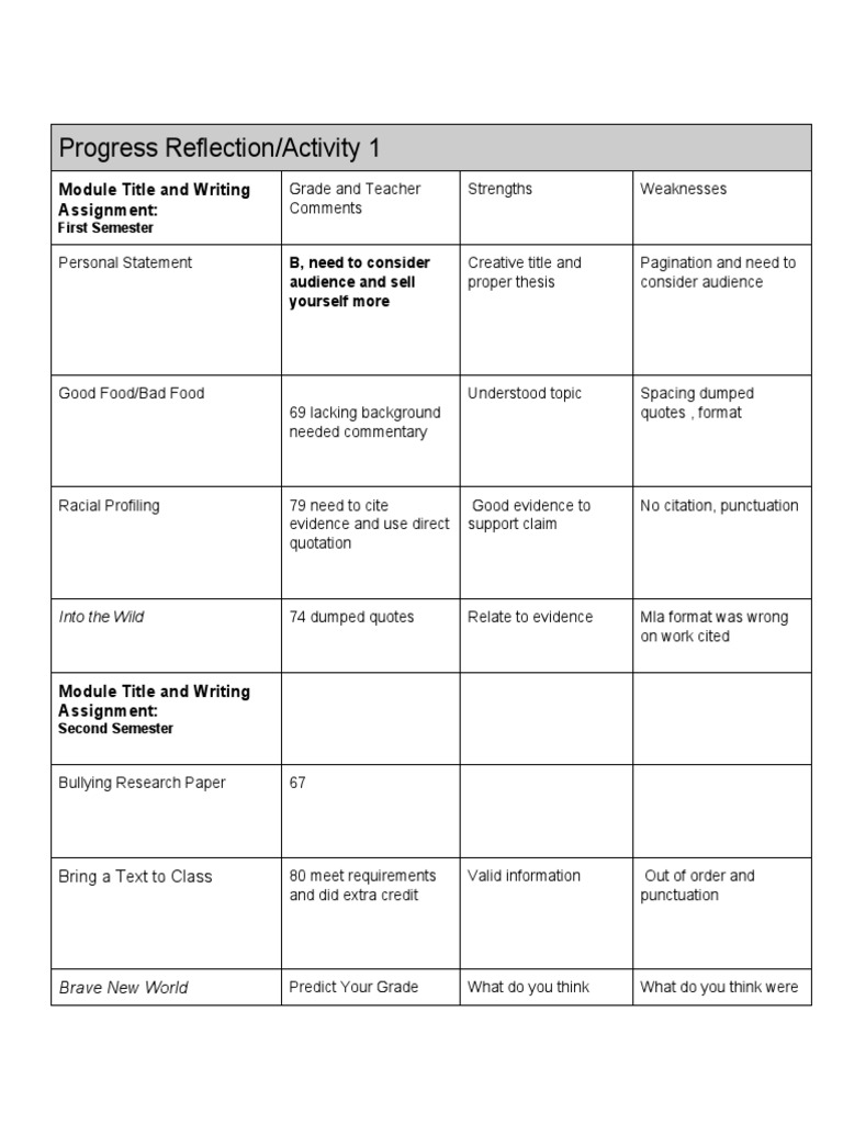 Progress Reflection on Writing Skills | PDF