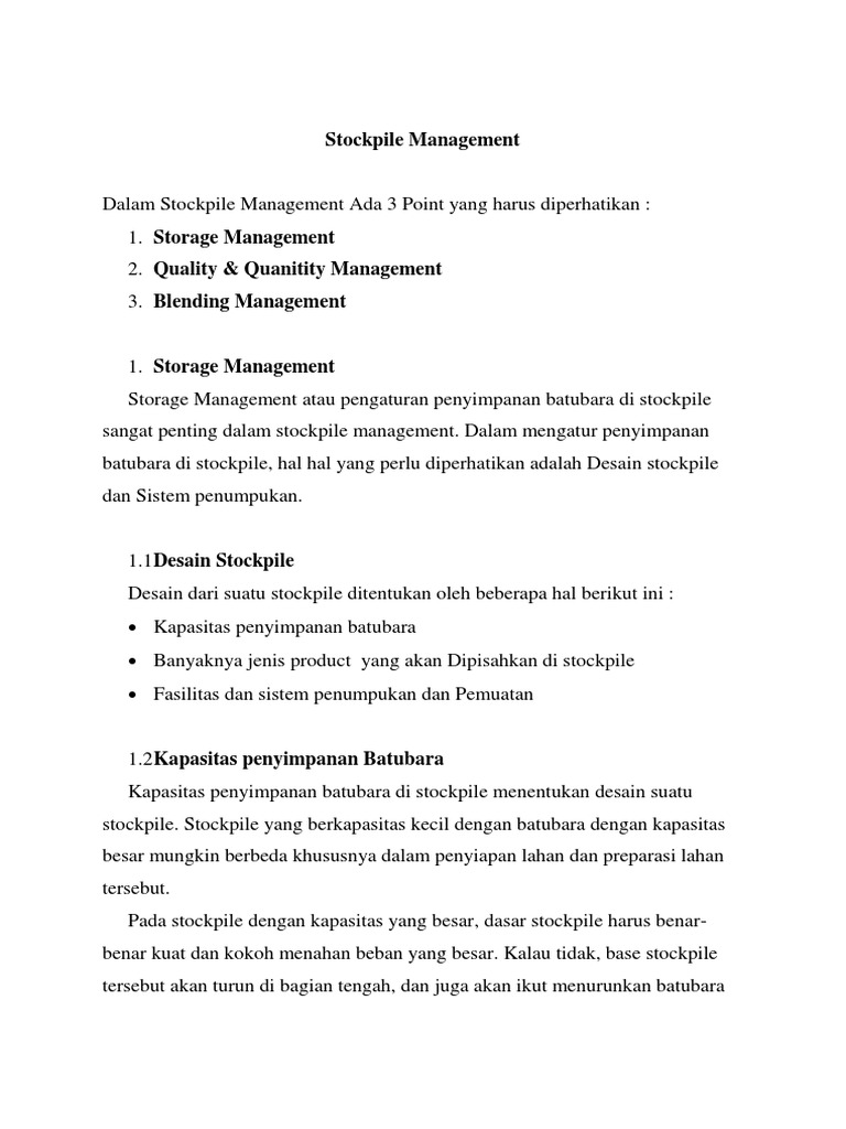 Manajemen Stockpile | PDF