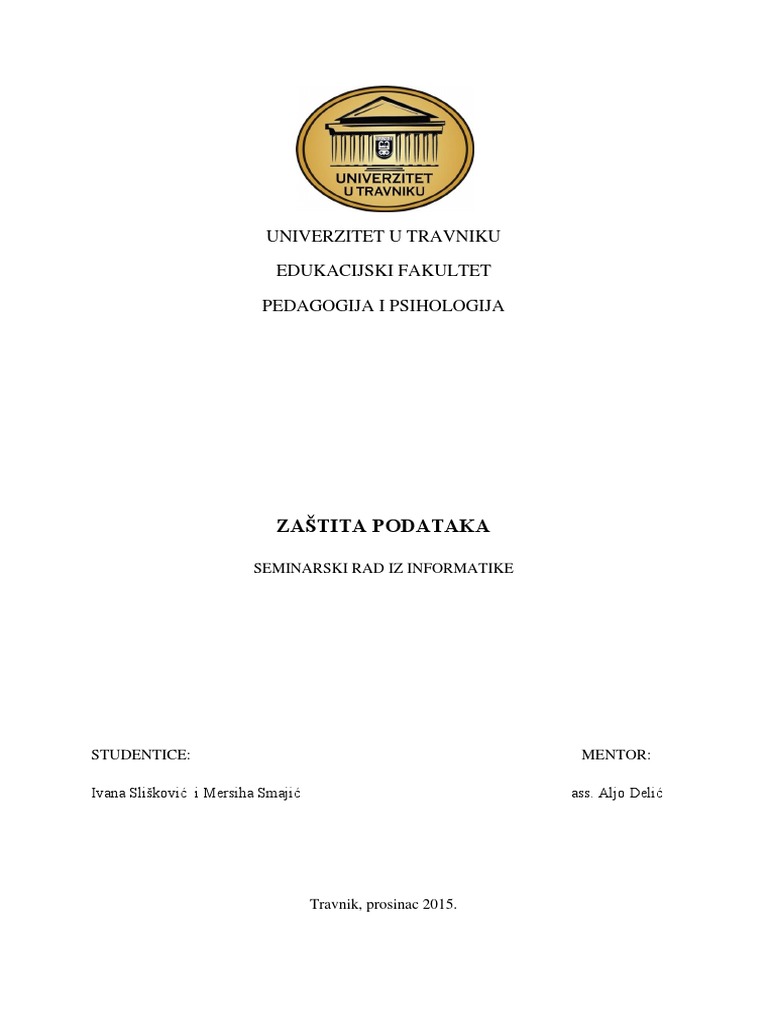 Zaštita Podataka - Seminarski Informatika PDF | PDF