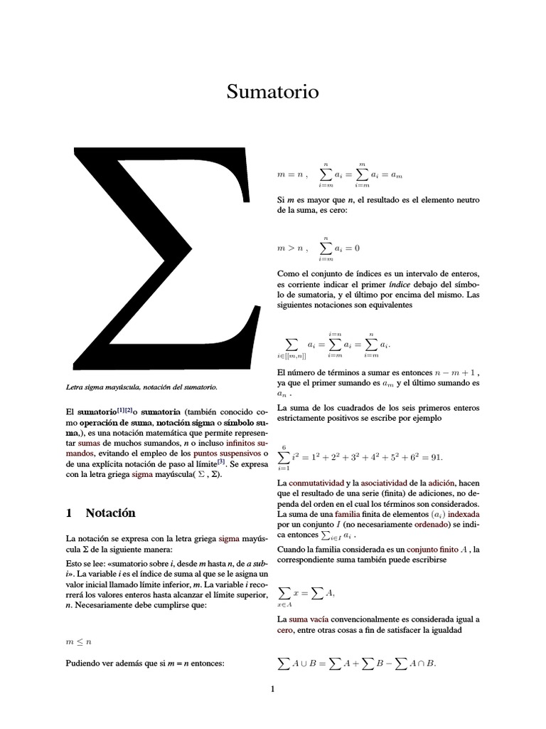Guía de Sumatorios Matemáticos | PDF | Suma | Lexicología