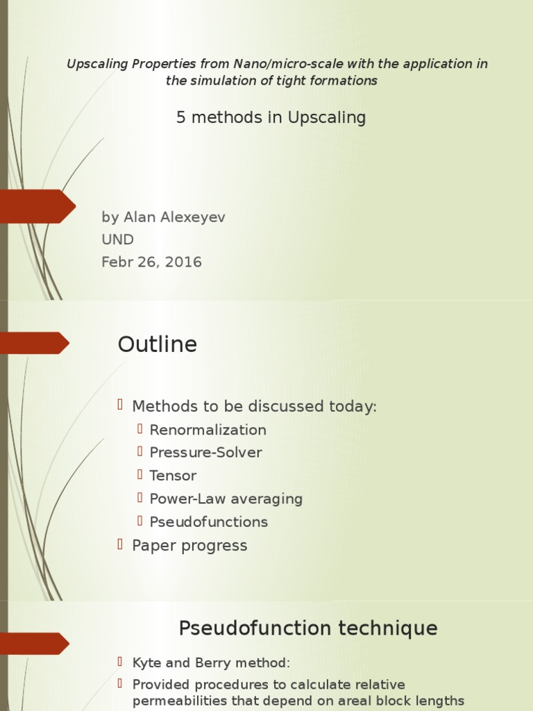 Upscaling methods for simulation | Permeability (Earth Sciences ...