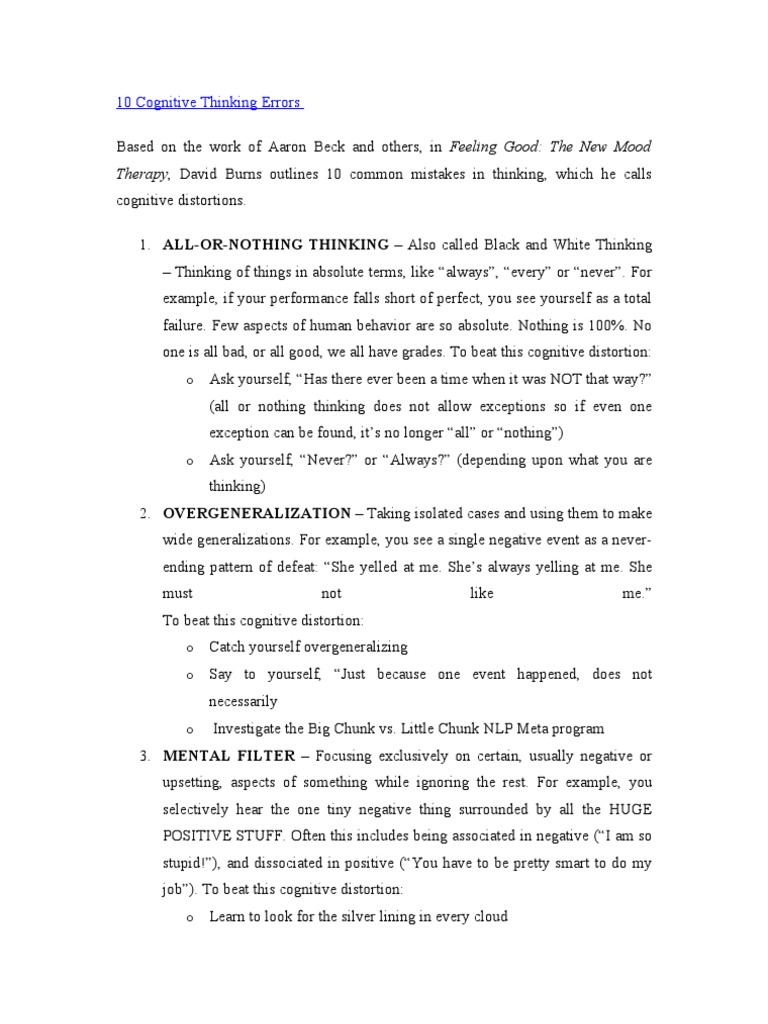 Cognitive Thinking Errors | PDF | Neuropsychological Assessment ...