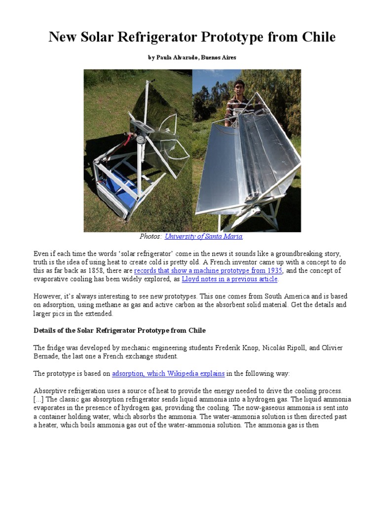 Solar Fridge Innovation for Rural Areas | PDF | Refrigerator ...
