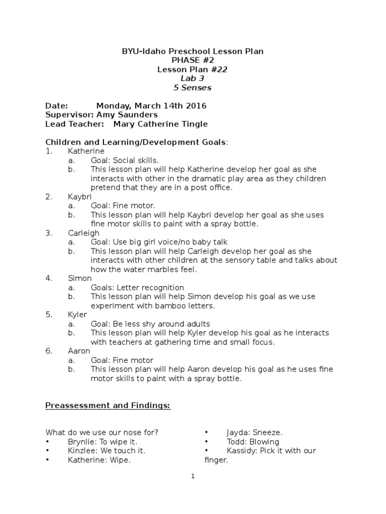 5 Senses Lesson Plan | PDF | Senses | Lesson Plan