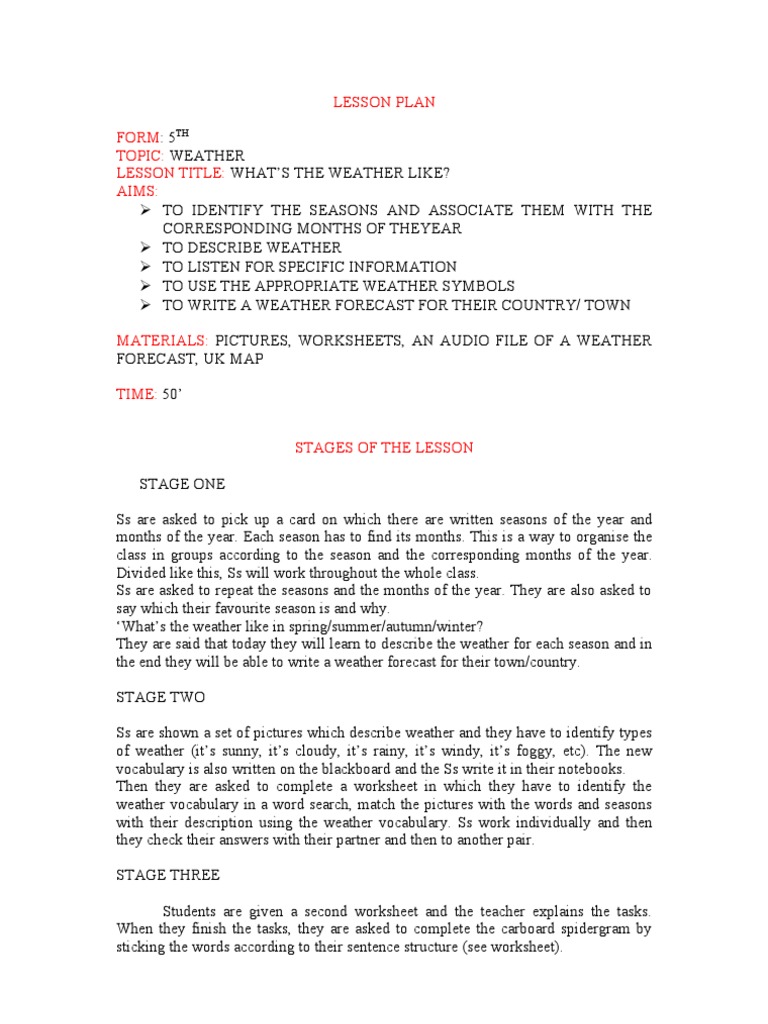 5th Grade Weather Lesson Plan | PDF | Foreign Language Studies ...