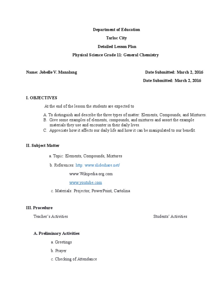 Lesson Plan - General Chemistry | PDF | Lesson Plan | Homework