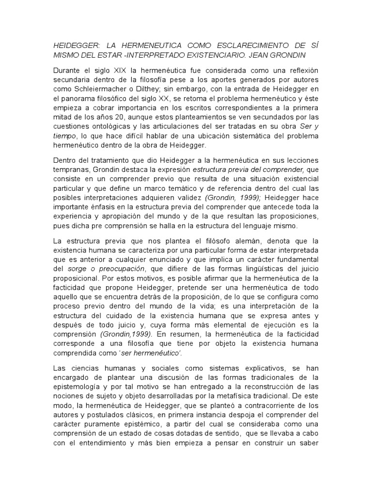 Heidegger y la Hermenéutica Existencial | PDF | Hermenéutica | Martin ...