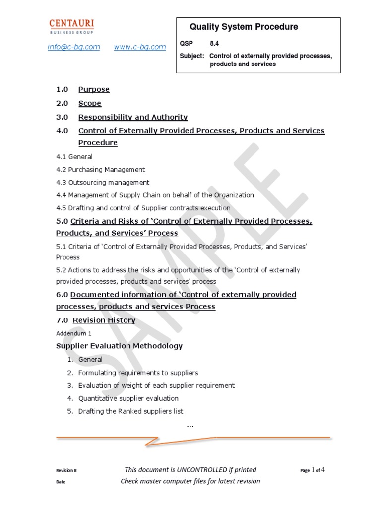 QSP 8.4 Control of Externally Provided Processes (Preview) | PDF ...