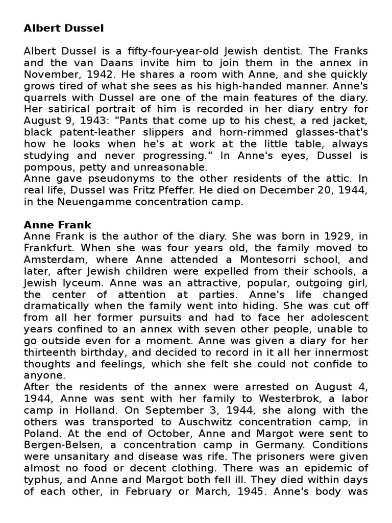 The Diary of A Young Girl - Charactersketch of All Characters ...