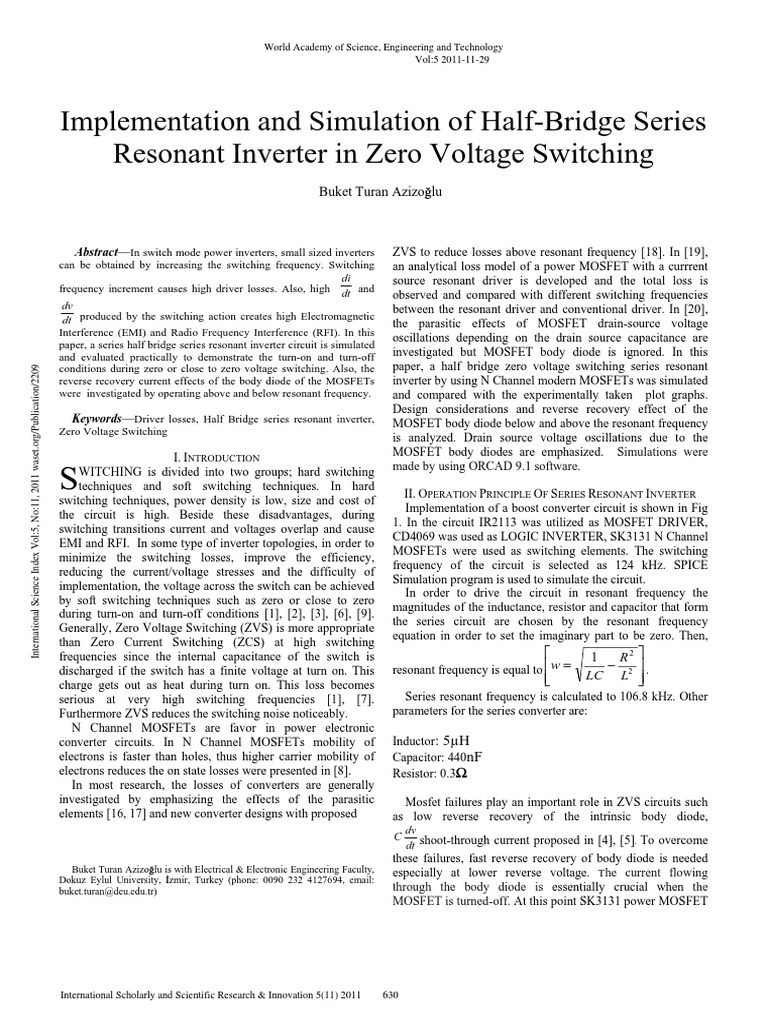 Half-Bridge ZVS Inverter Simulation | PDF | Mosfet | Field Effect ...