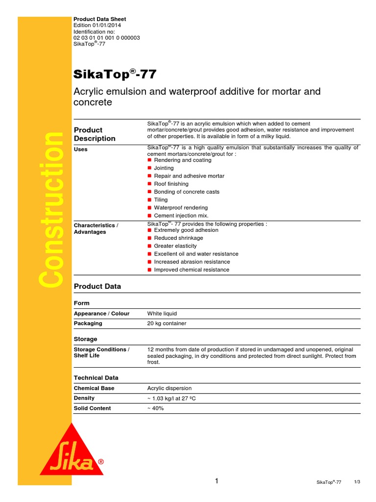 Sika Top 77 | PDF | Mortar (Masonry) | Concrete