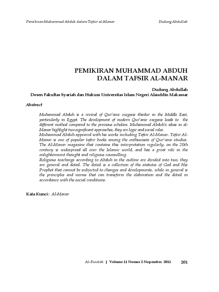 Pemikiran M.abduh Dalam Tafsir Al-Manar | PDF