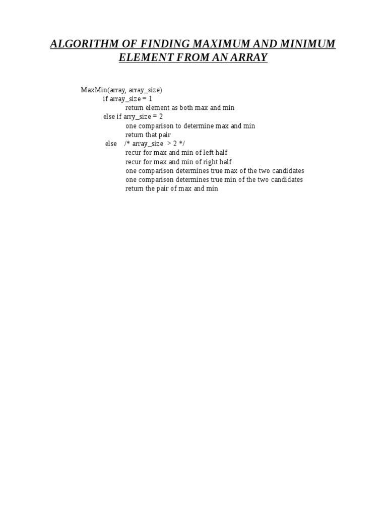 Algorithm of Finding Maximum and Minimum Element From An Array | PDF ...