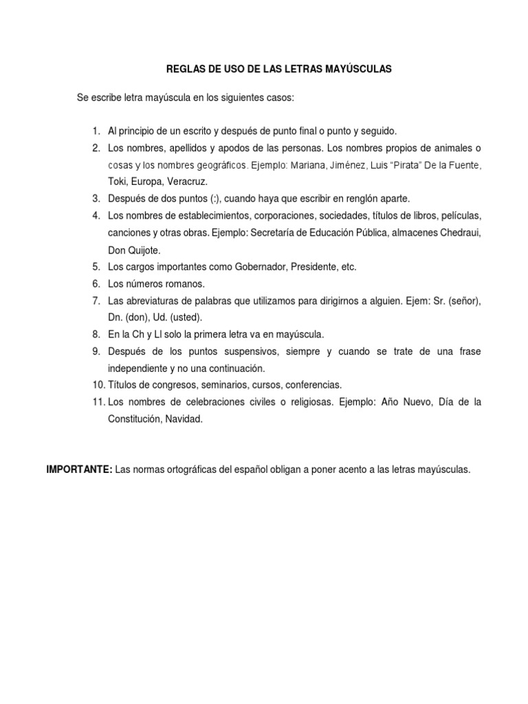 Reglas de Uso de Las Letras Mayúsculas | PDF | Lingüística