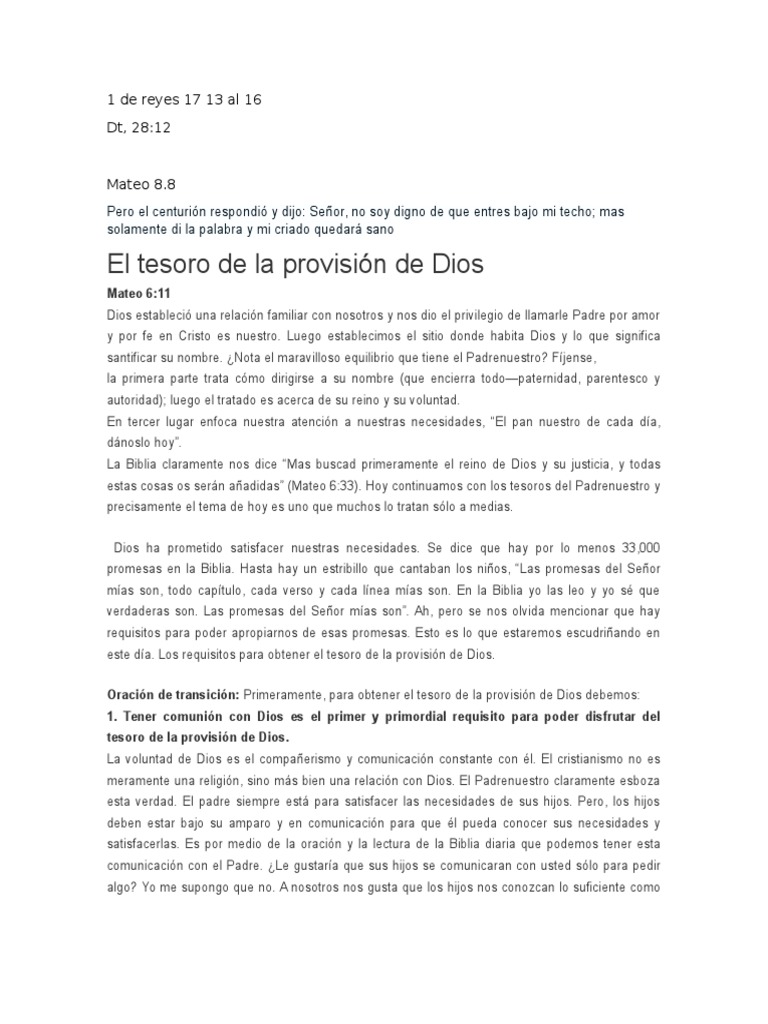 El Tesoro de La Provision de DIOS | Descargar gratis PDF | orador del ...