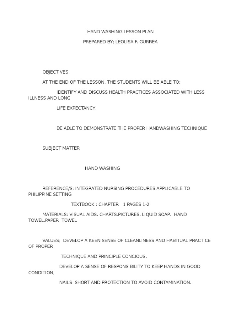Hand Washing Lesson Plan | PDF | Hand Washing | Public Health