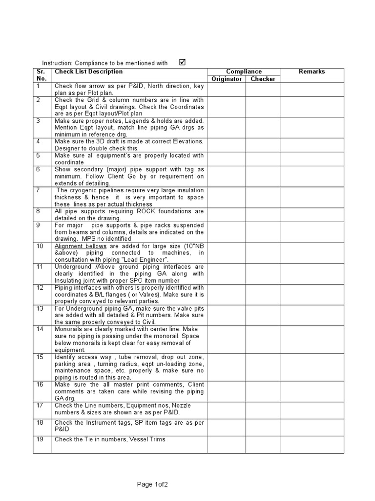 Piping General Arrangement Checklist | PDF | Pipe (Fluid Conveyance)