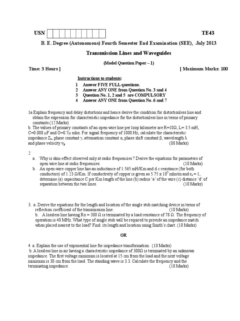 TLW Question Papers | PDF | Transmission Line | Waveguide