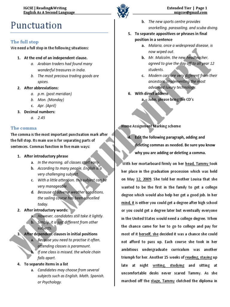 Punctuation Class Marking Scheme | PDF | Punctuation | Comma