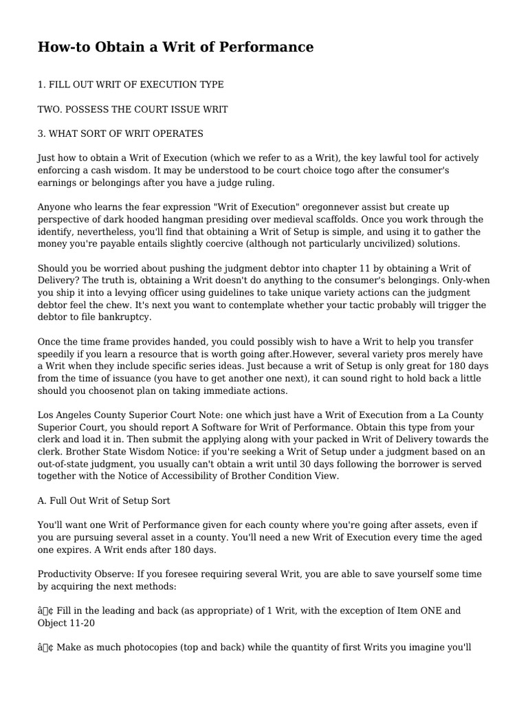 How-To Obtain A Writ of Performance | PDF | Writ | Garnishment