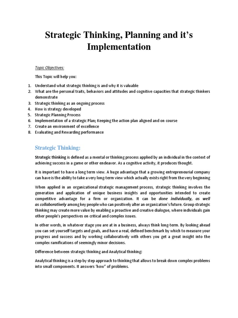 Strategic Thinking, Planning and Implementation | PDF | Strategic ...
